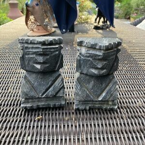 Source Unknown | Accents | Vintage Onyx Carved Aztec Tiki Head Bookends ...